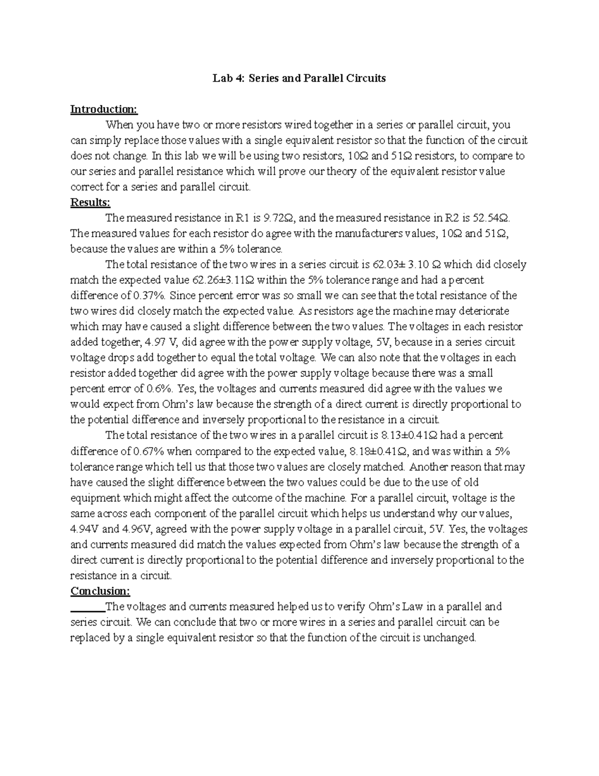 Lab 4 Series and Parallel Circuits - Lab 4: Series and Parallel ...