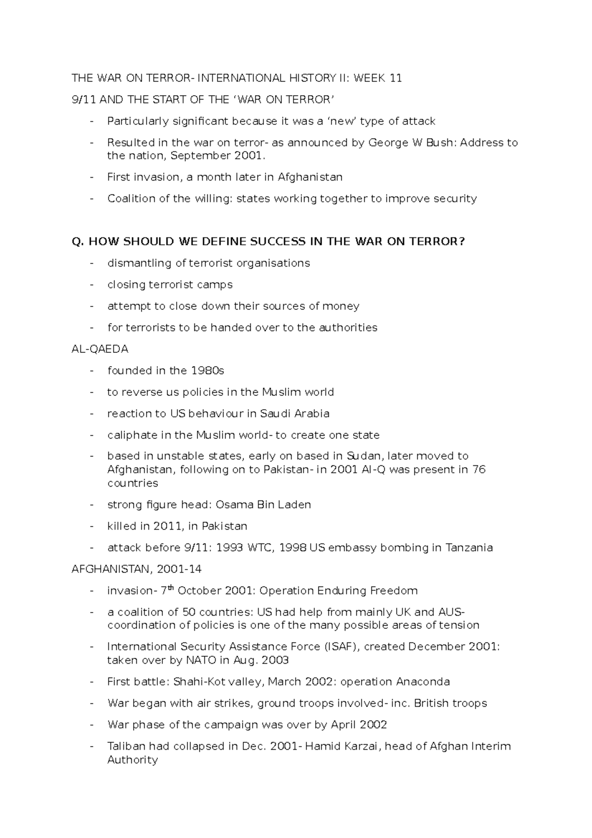 THE WAR ON Terror - THE WAR ON TERROR- INTERNATIONAL HISTORY II: WEEK ...