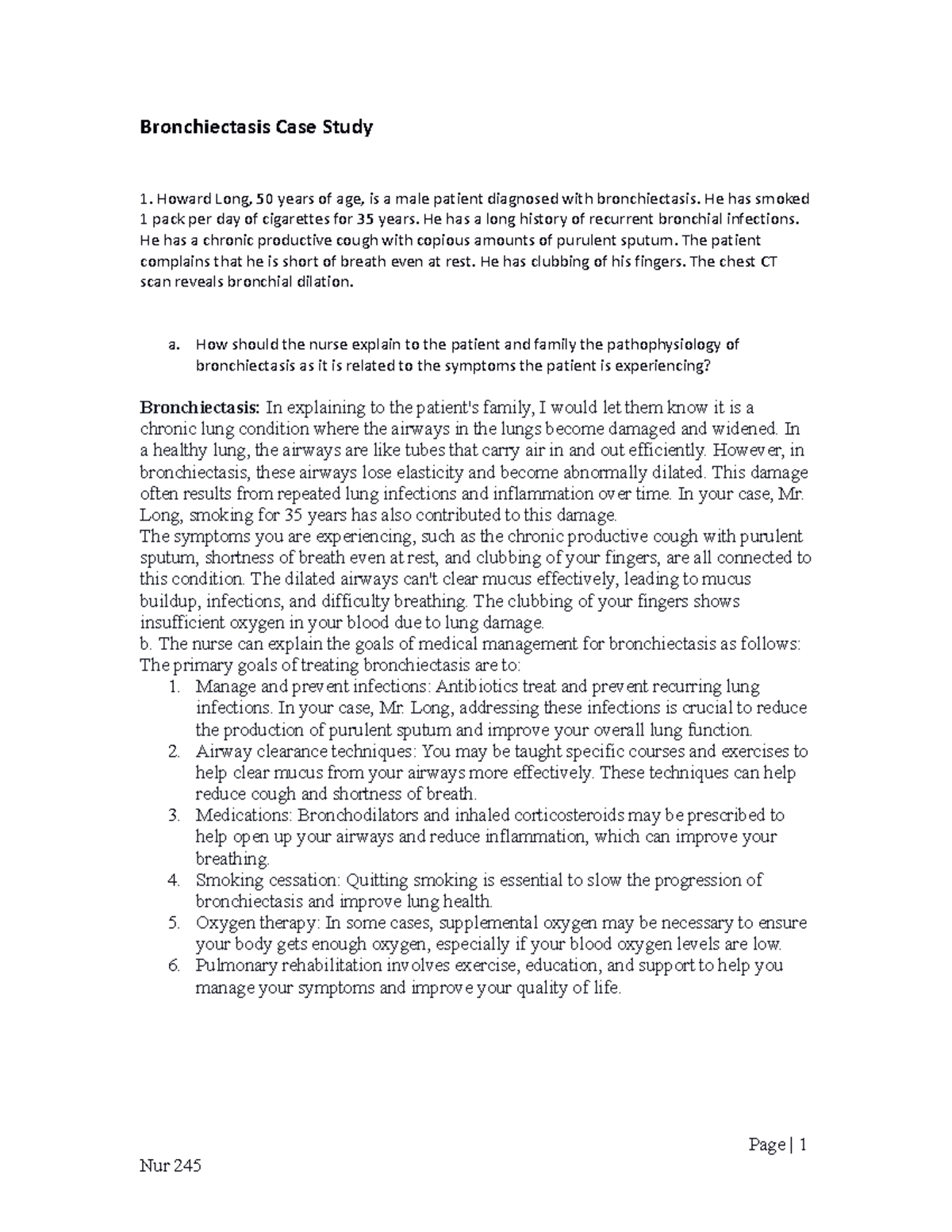 Week 3 Bronchiectasis Case Study - Bronchiectasis Case Study 1. Howard ...