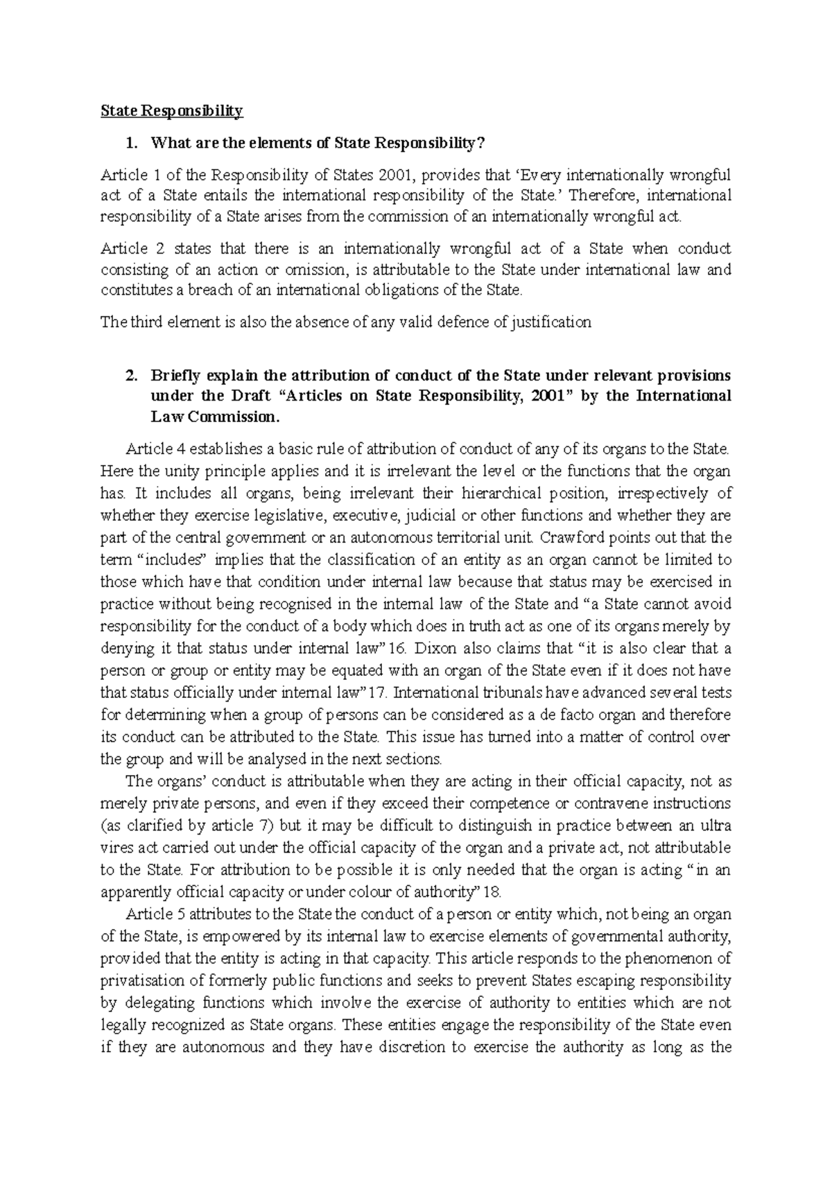 State Responsibility - State Responsibility What are the elements of ...