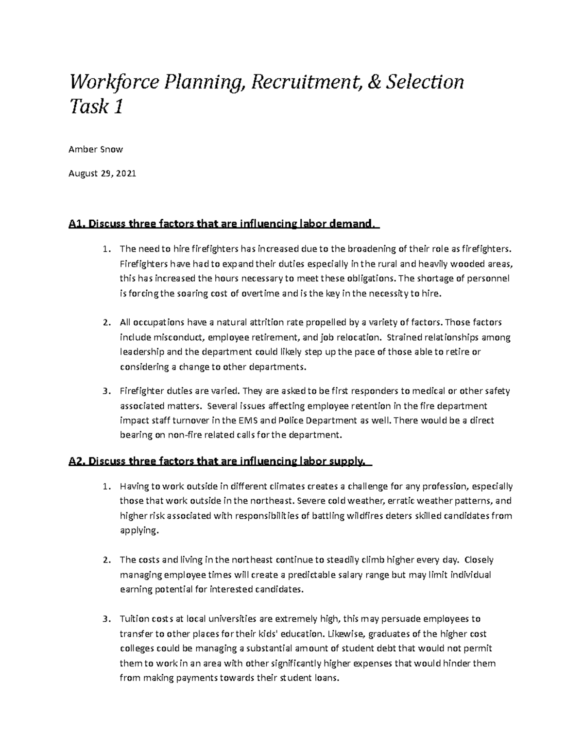 Workforce planning TASK 1 - Workforce Planning, Recruitment ...