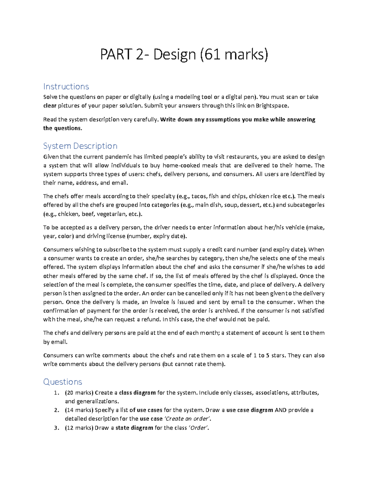 Part 2 - Development Questions - PART 2- Design ( 61 marks ...