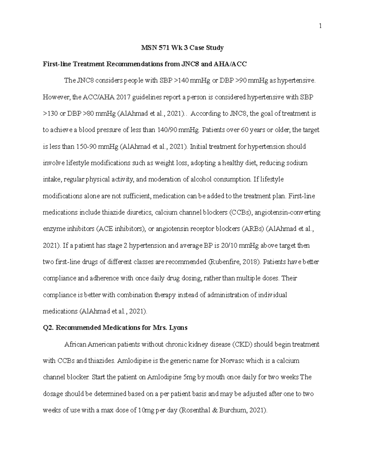 MSN 571 Wk 3 Case Study - Discussion Questions - MSN 571 Wk 3 Case Study First-line Treatment ...
