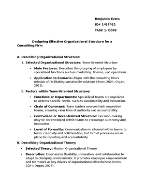 Task 1 innovative and strategic thinking - Student Name: Benjamin Evers ...