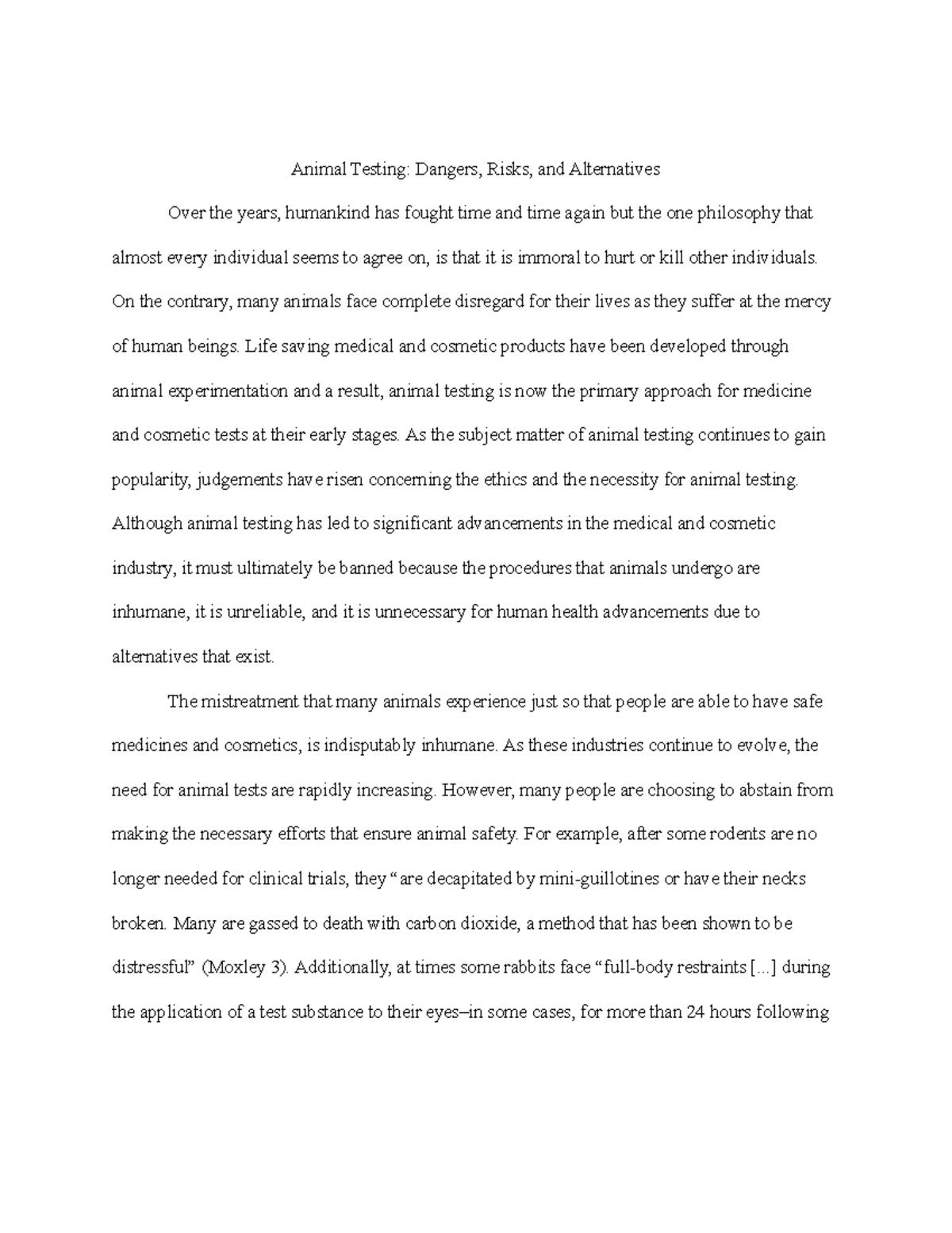 Persuasive Essay Final Copy (Revised) - Animal Testing: Dangers, Risks ...