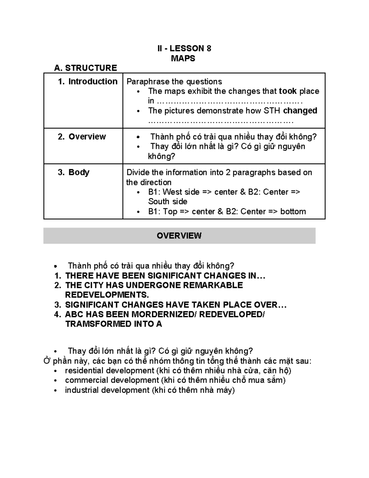 Ielts map - II - LESSON 8 MAPS A. STRUCTURE 1. Introduction Paraphrase ...