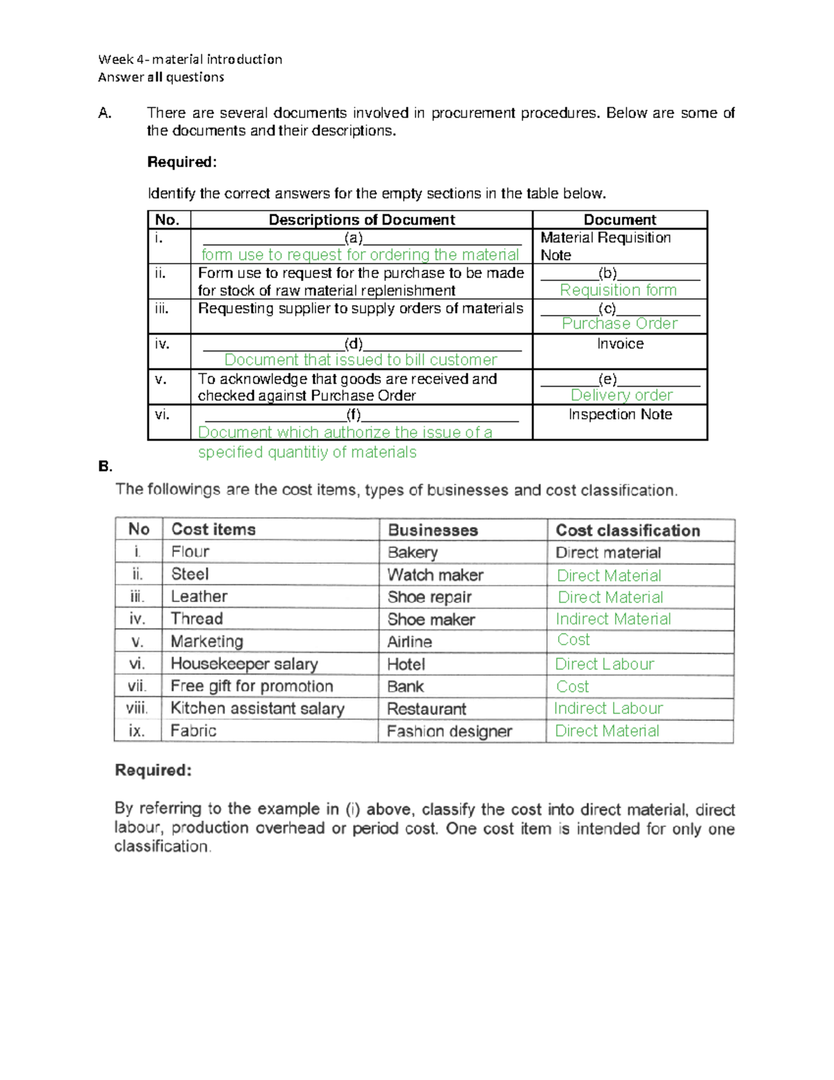 MAF151 - WITH ANSWER - Week 4 - material introduction Answer all ...