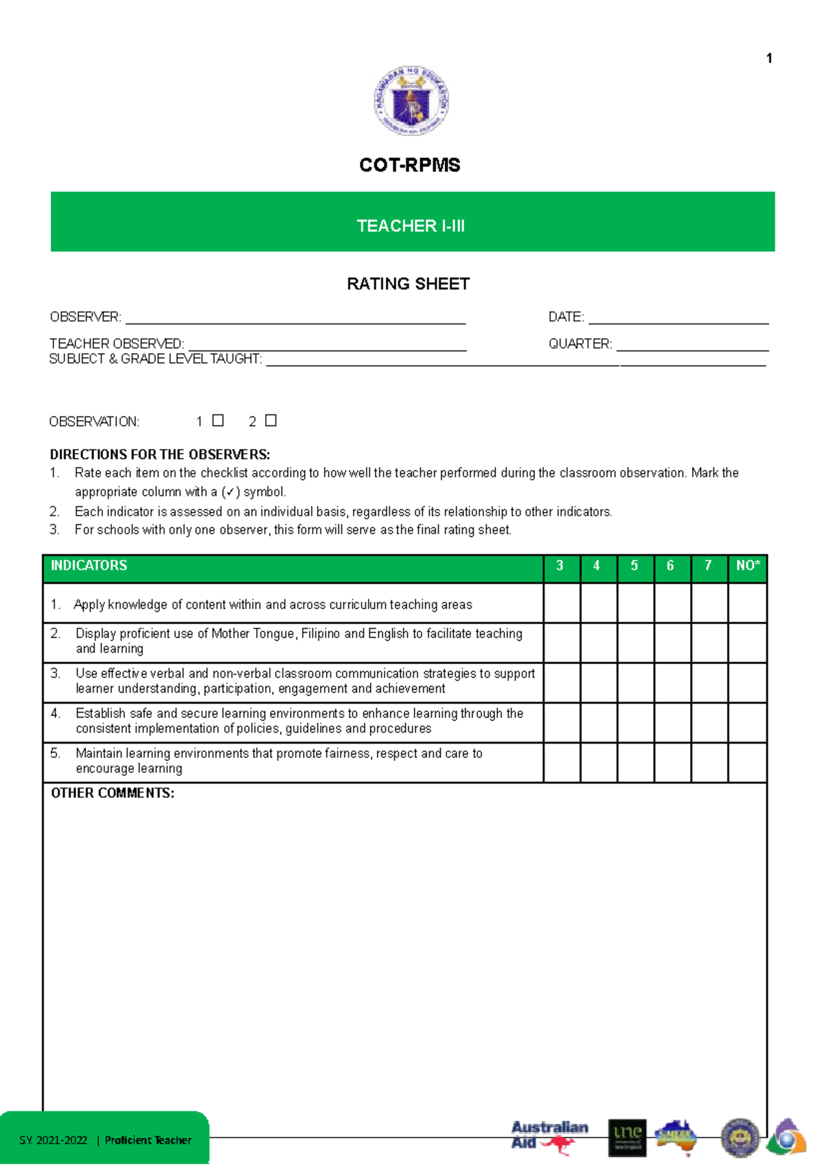 RPMS Converted WORD - Rpms - 1 COT-RPMS TEACHER I-III RATING SHEET ... RPMS Converted WORD - Rpms - 1 COT-RPMS TEACHER I-III RATING SHEET ...