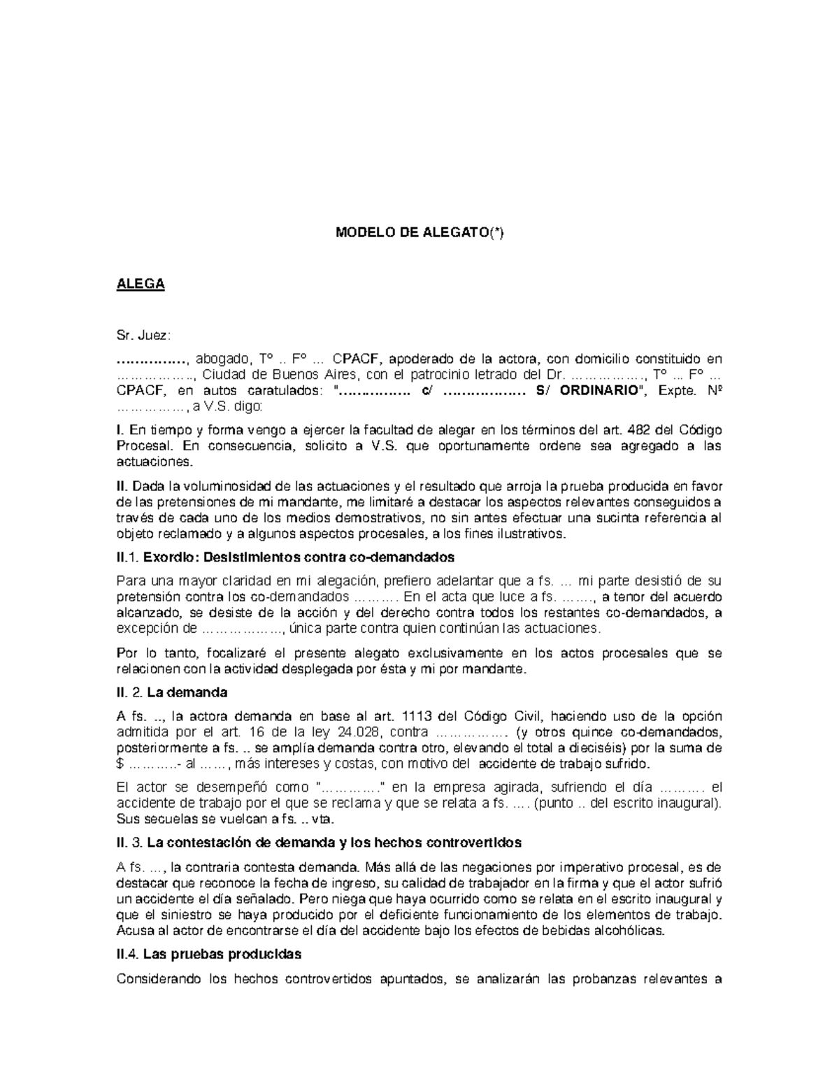 Modelo Alegato - MODELO DE ALEGATO(*) ALEGA Sr. Juez ...