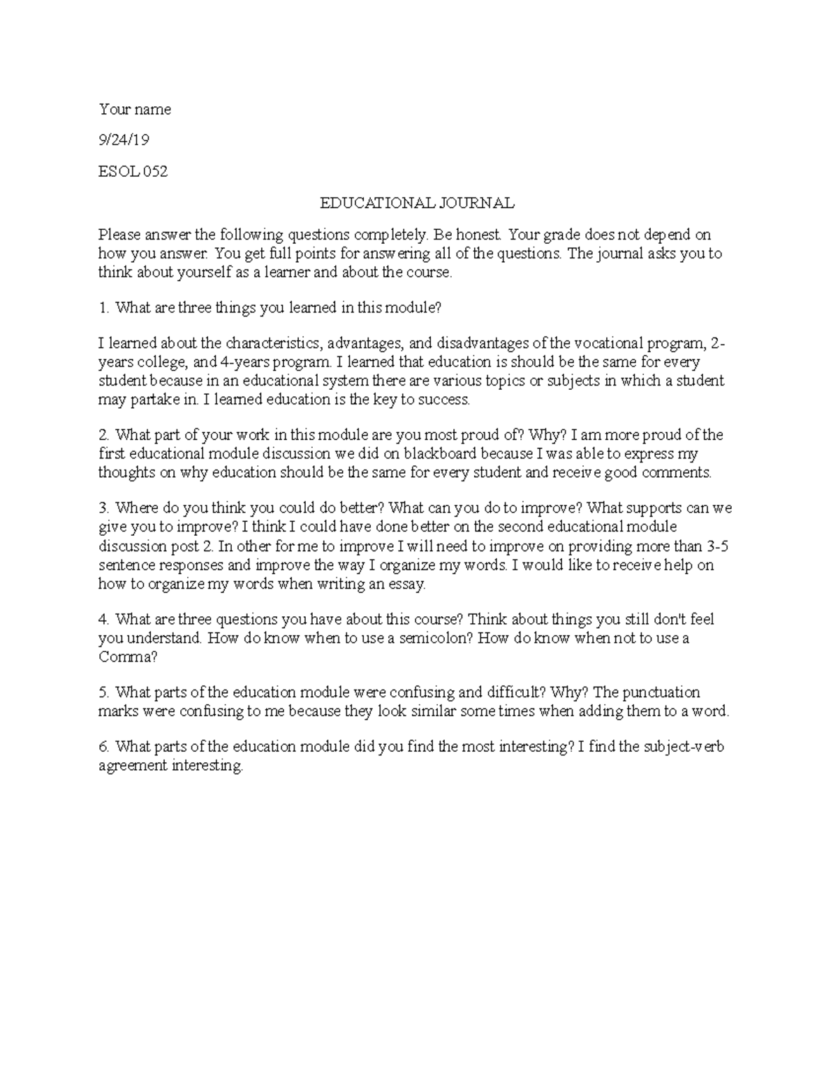 Educational Journal - All about what I learned in the module - Your ...