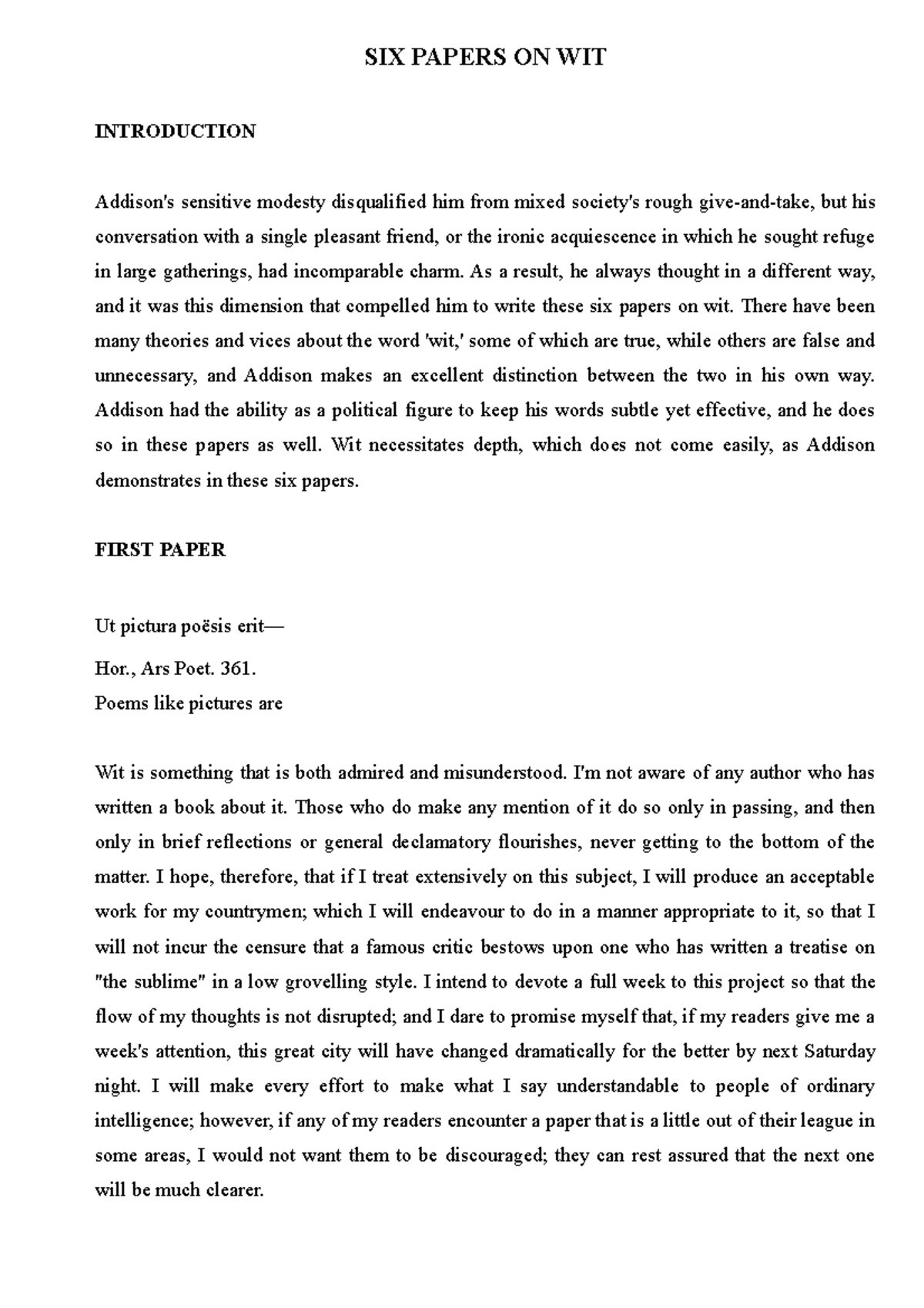 SIX Papers ON WIT - Lecture notes 13 - SIX PAPERS ON WIT INTRODUCTION ...