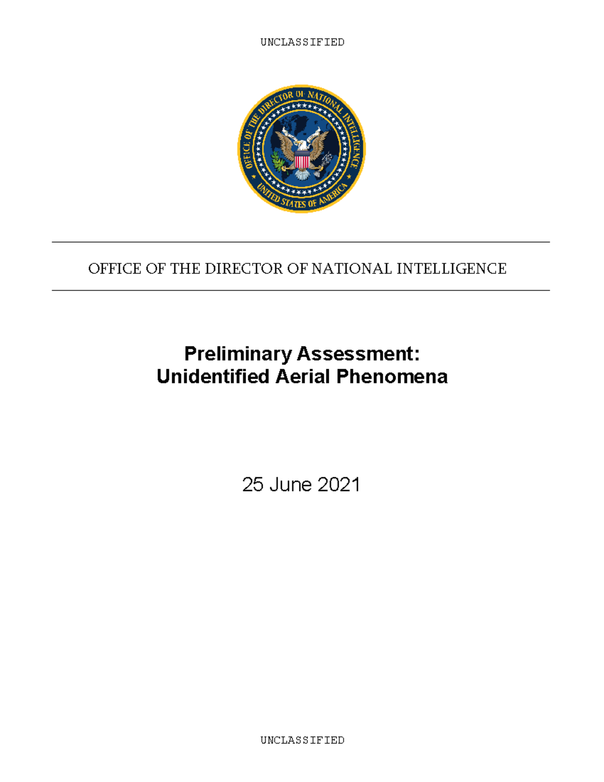 Government UAP report - OFFICE OF THE DIRECTOR OF NATIONAL INTELLIGENCE ...