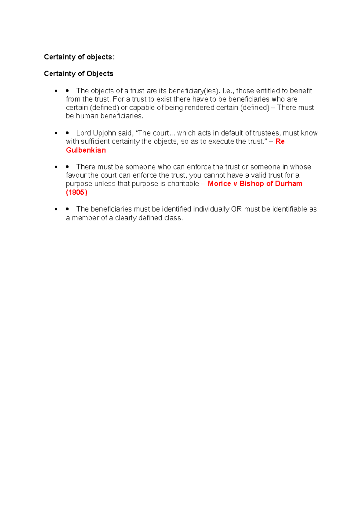 Certainty of objects - Certainty of objects: Certainty of Objects The objects of a trust are its ...