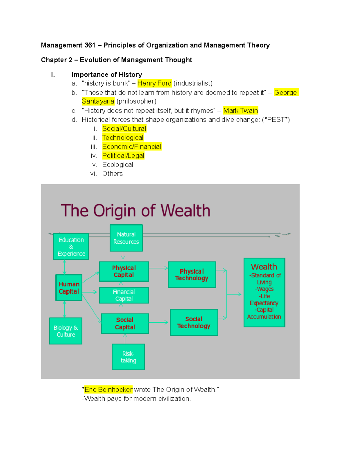 Chapter 2 Outline - Management 361 – Principles of Organization and ...