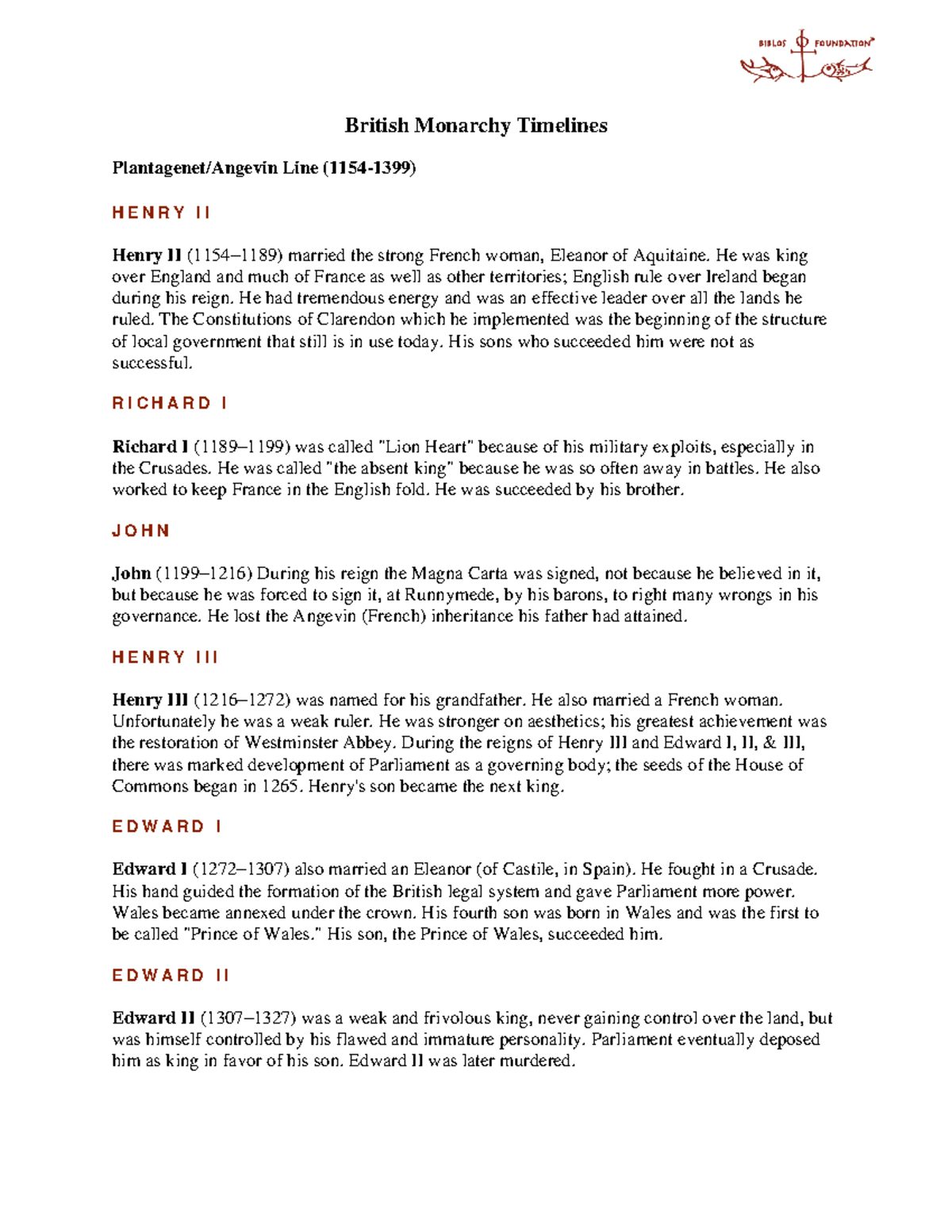 British-Monarchy-Timelines - British Monarchy Timelines Plantagenet ...