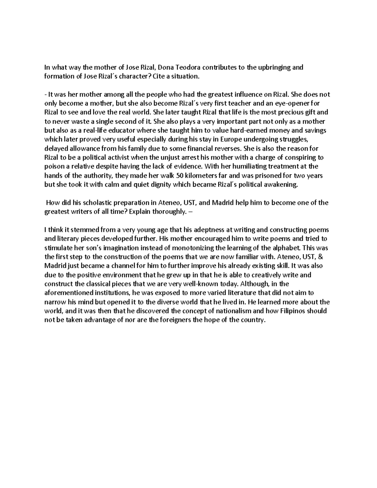 Dona Teodora contributes to the upbringing and formation of Jose Rizal ...