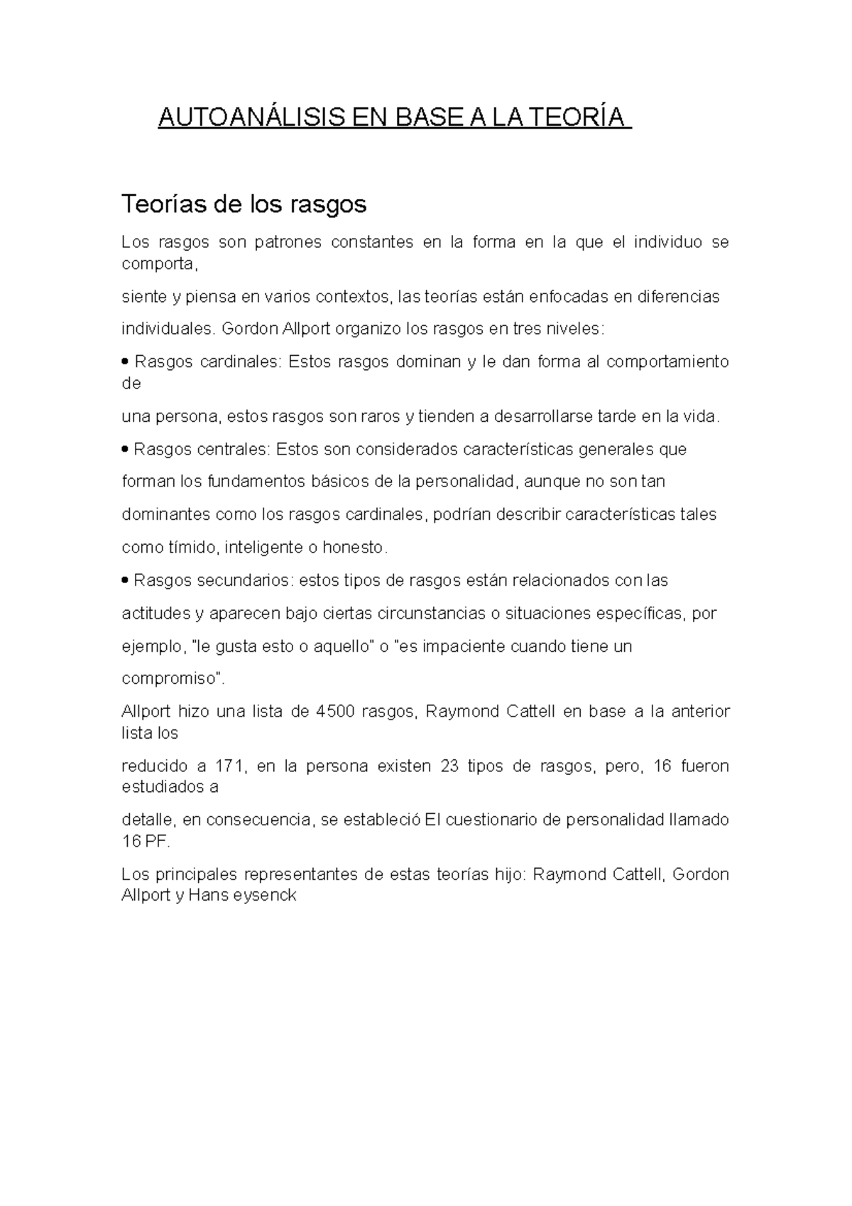 Autoanálisis EN BASE A LA Teoría - AUTOANÁLISIS EN BASE A LA TEORÍA ...