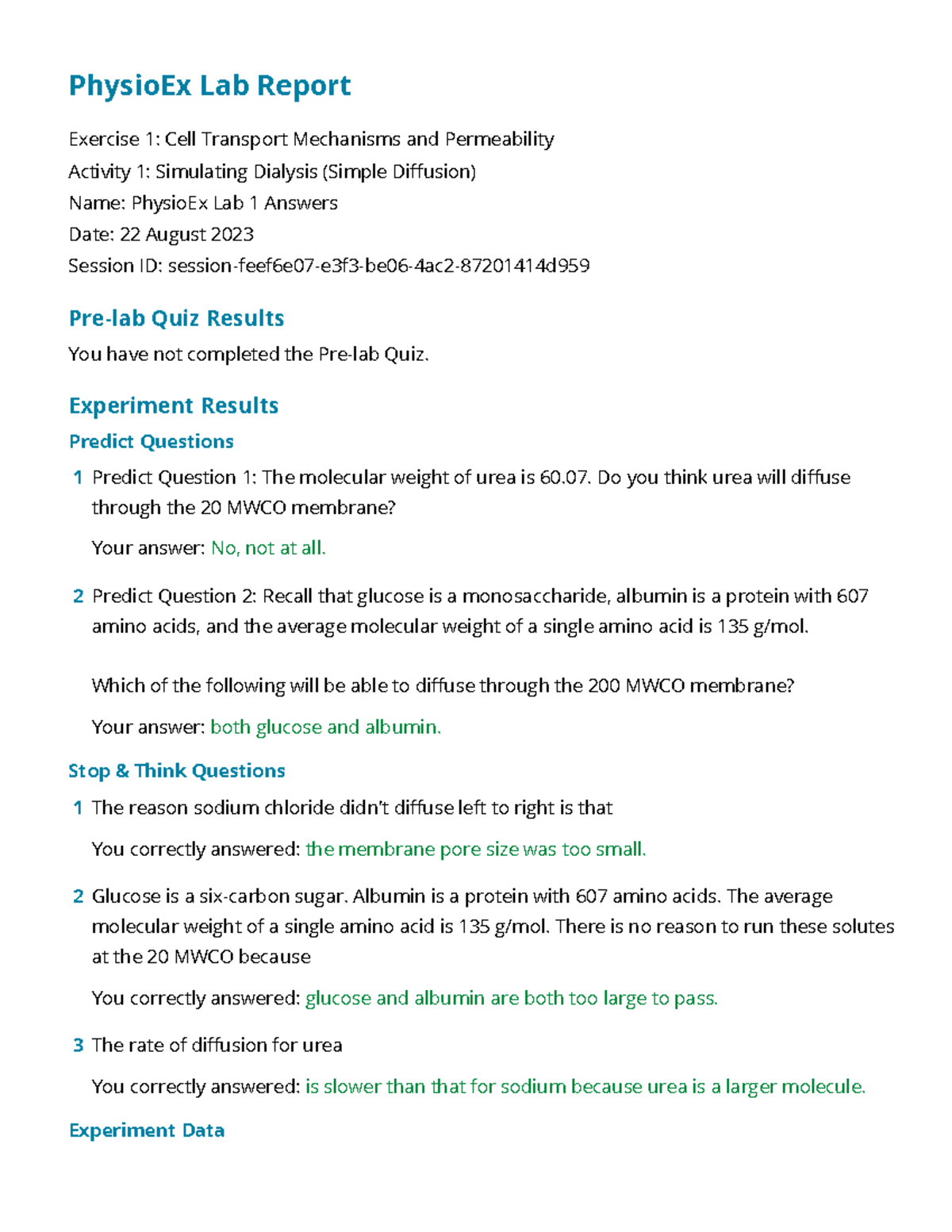 Physio Ex Exercise 1 Activity 1 - PhysioEx Lab Report Exercise 1: Cell ...