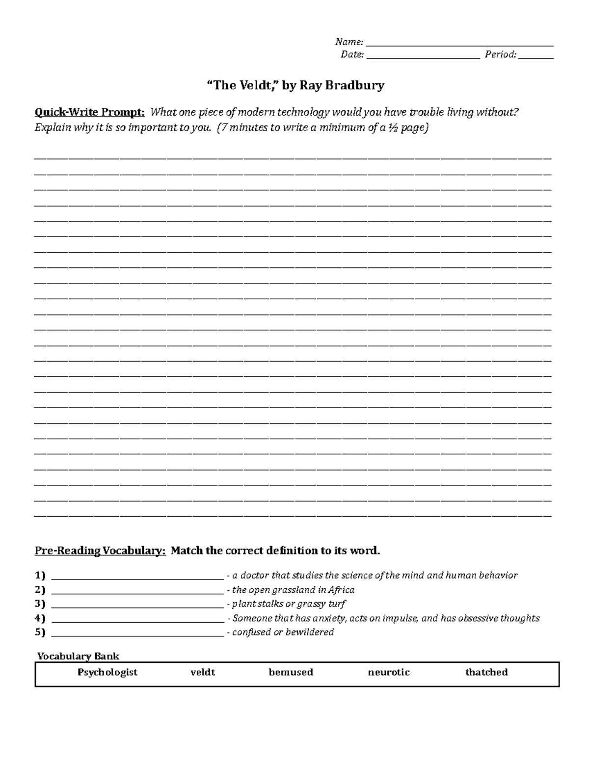 The Veldtby Ray Bradbury Packet-1 - Name