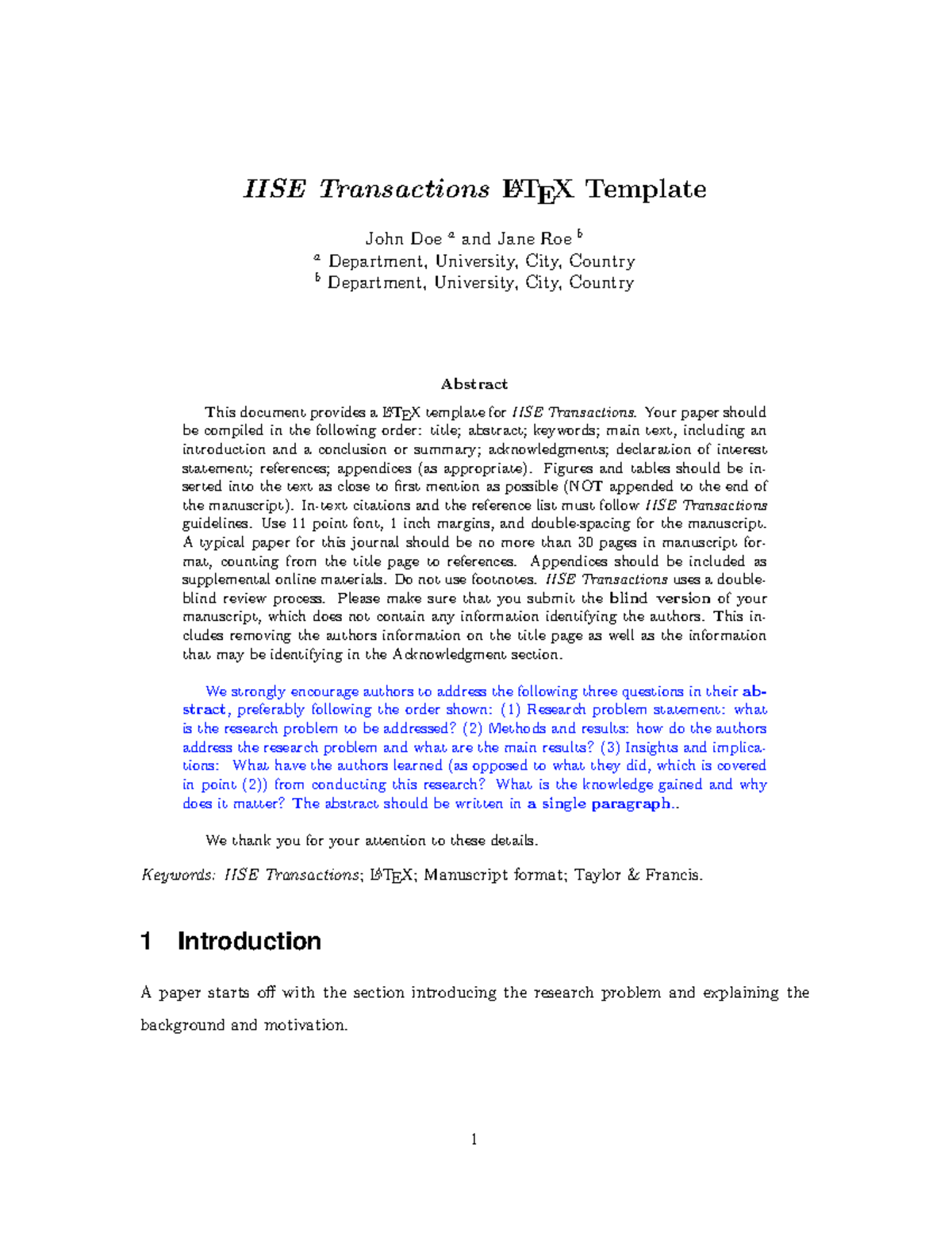 A template for iise transactions - IISE Transactions LATEX Template ...
