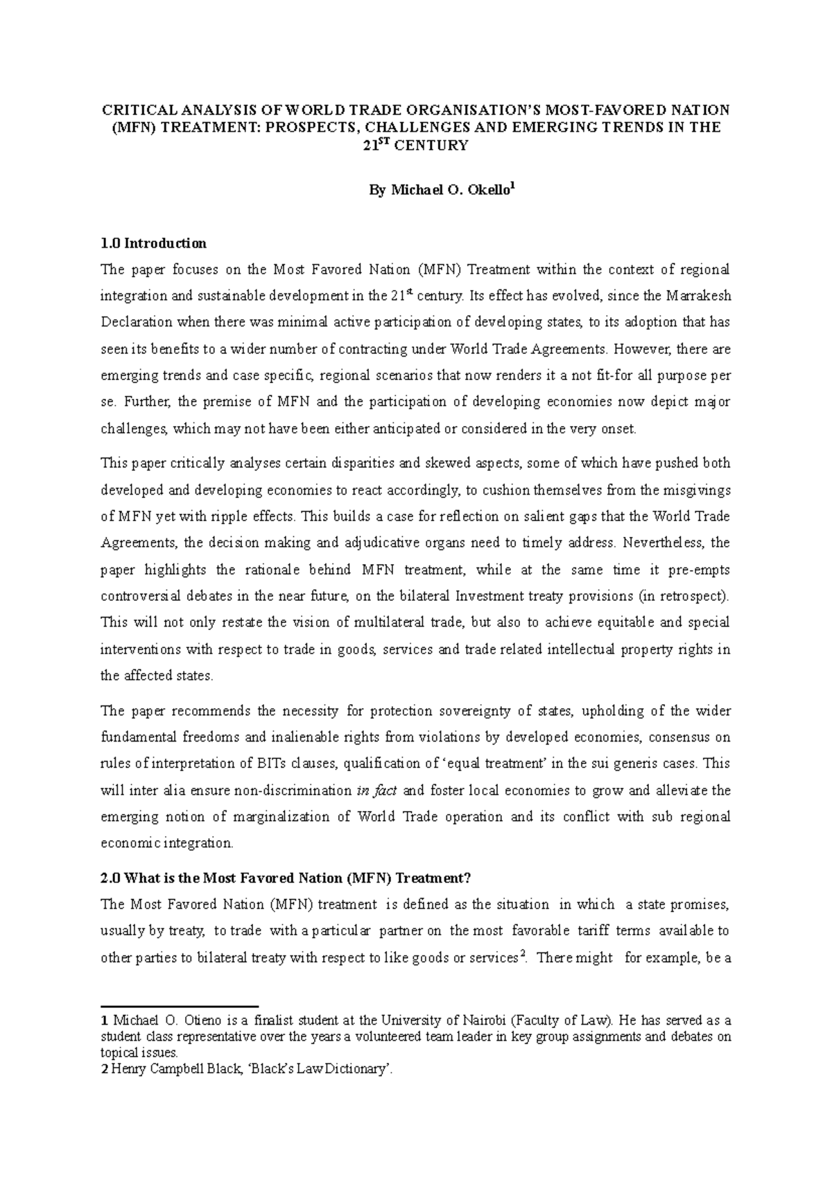 Critical Analysis of the Most-Favored Nation (MFN) Treatment ...