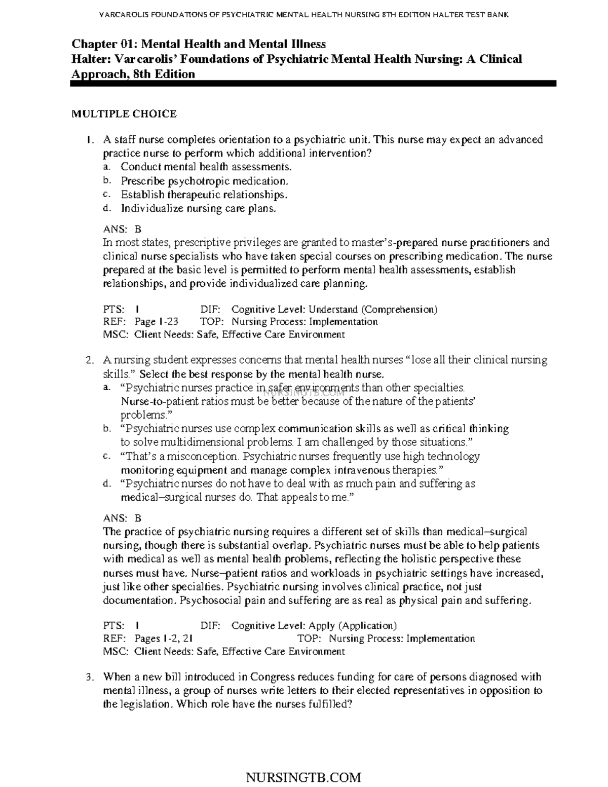 Assignmentingwgha - NURSINGTB Chapter 01: Mental Health and Mental ...