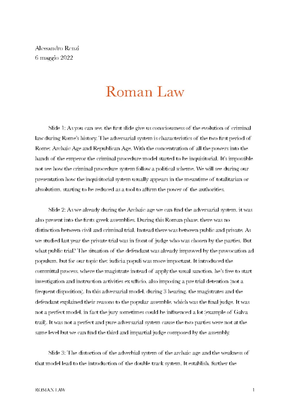 Parte integrativa Slides - Alessandro Renzi 6 maggio 2022 Roman Law ...