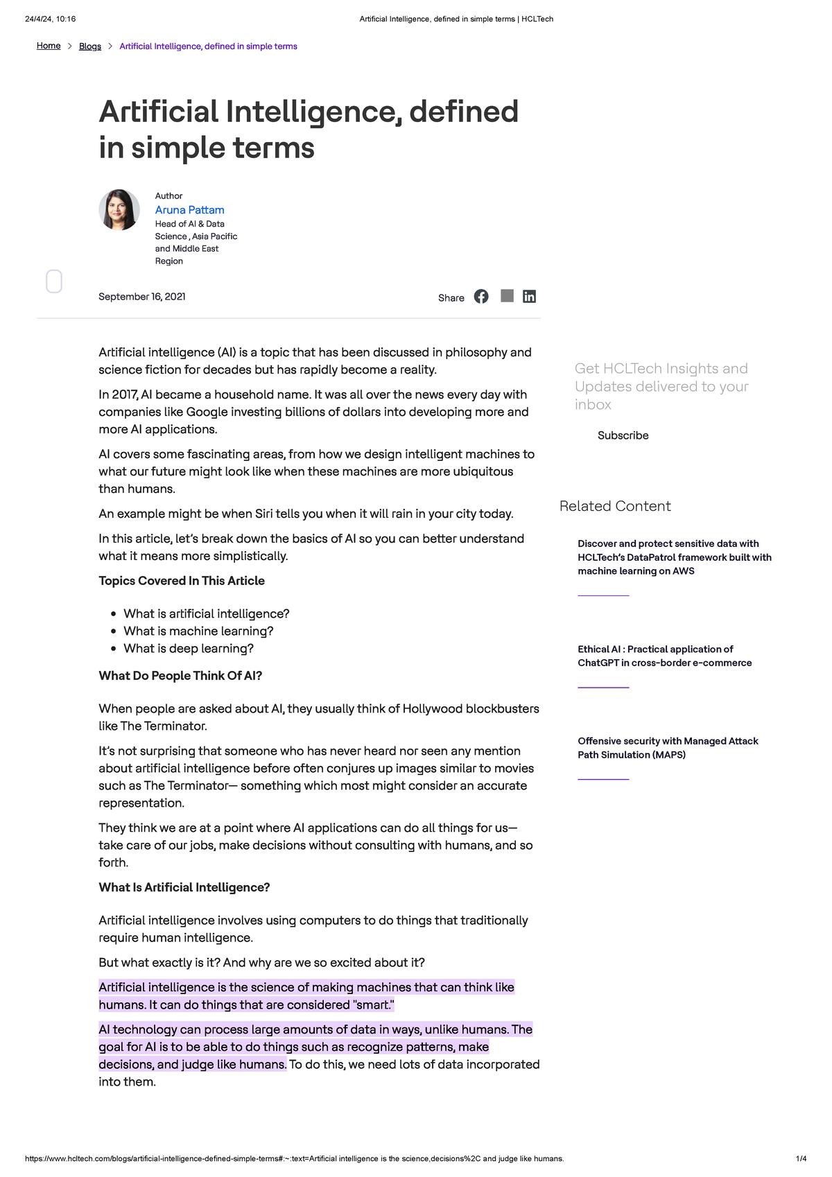 Artificial Intelligence, defined in simple terms HCLTech - Home Blogs Aificial Intelligence ...