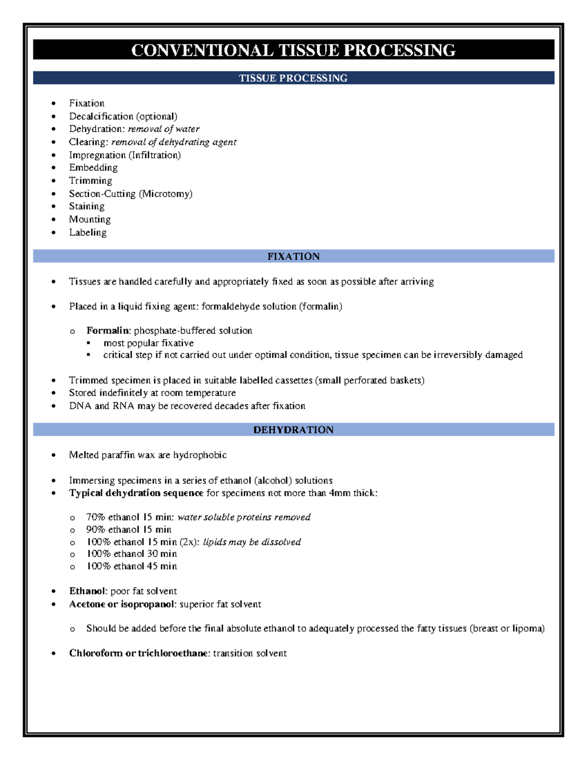Reticulocyte count - CONVENTIONAL TISSUE PROCESSING TISSUE PROCESSING ...
