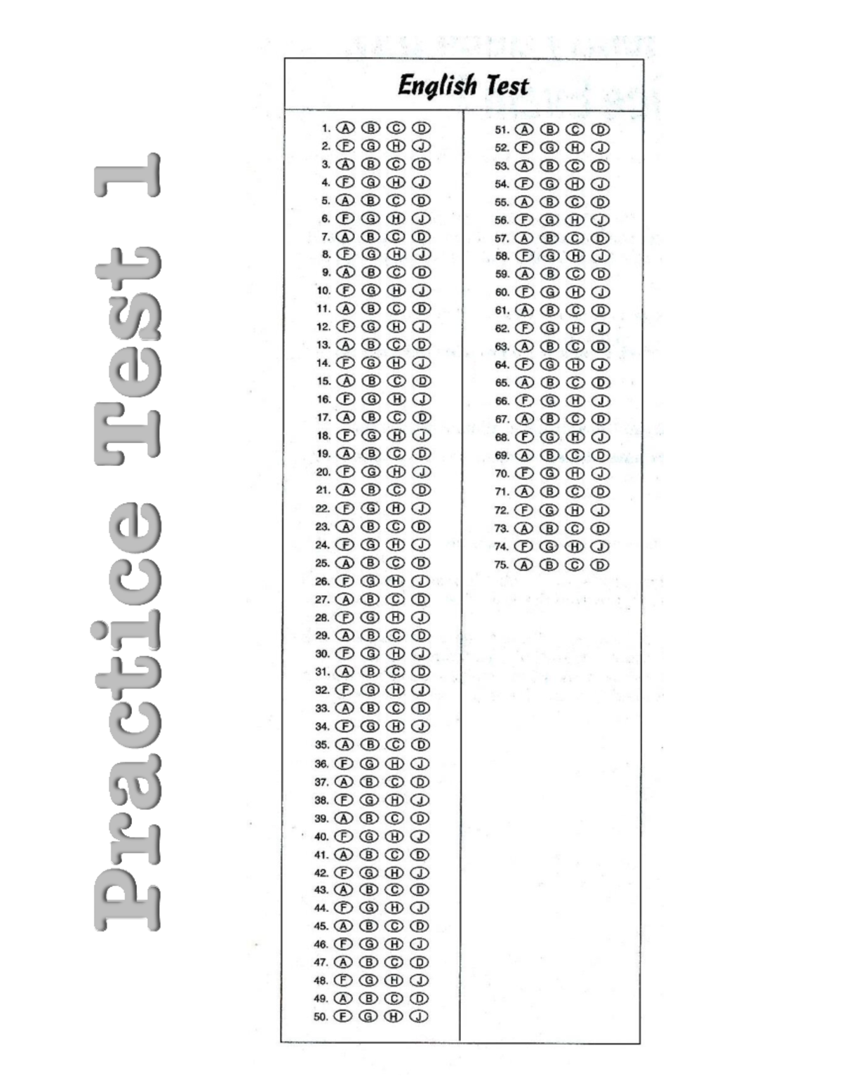 Practice test 01 english - English Test 1. A B C D 51. A B C D 2. F G H ...