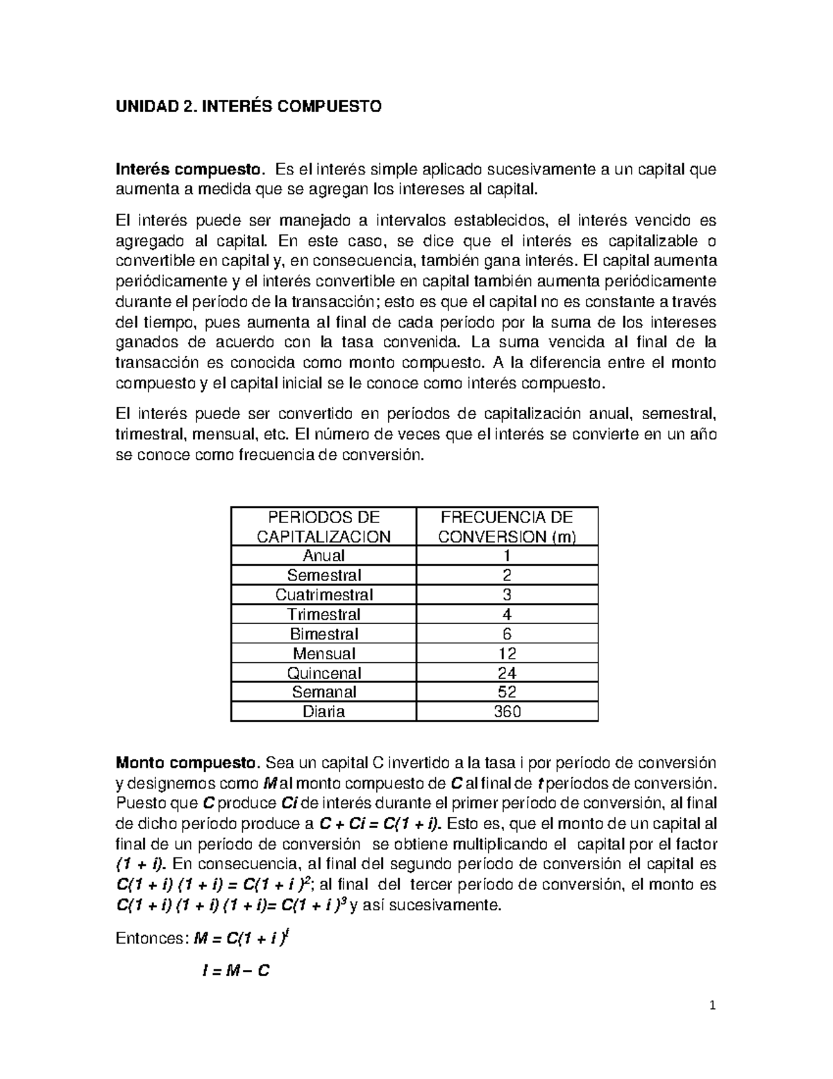 Interés Compuesto - 1 UNIDAD 2. INTERÉS COMPUESTO Interés compuesto. Es ...