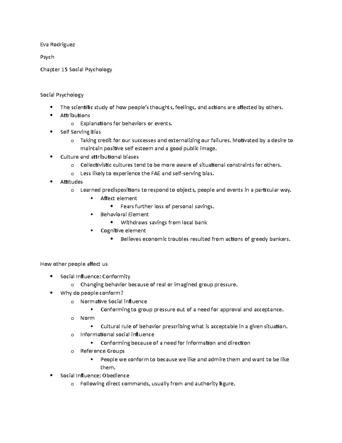 Psych Ch. 15 Lecture - Eva Rodriguez Psych Chapter 15 Social Psychology ...