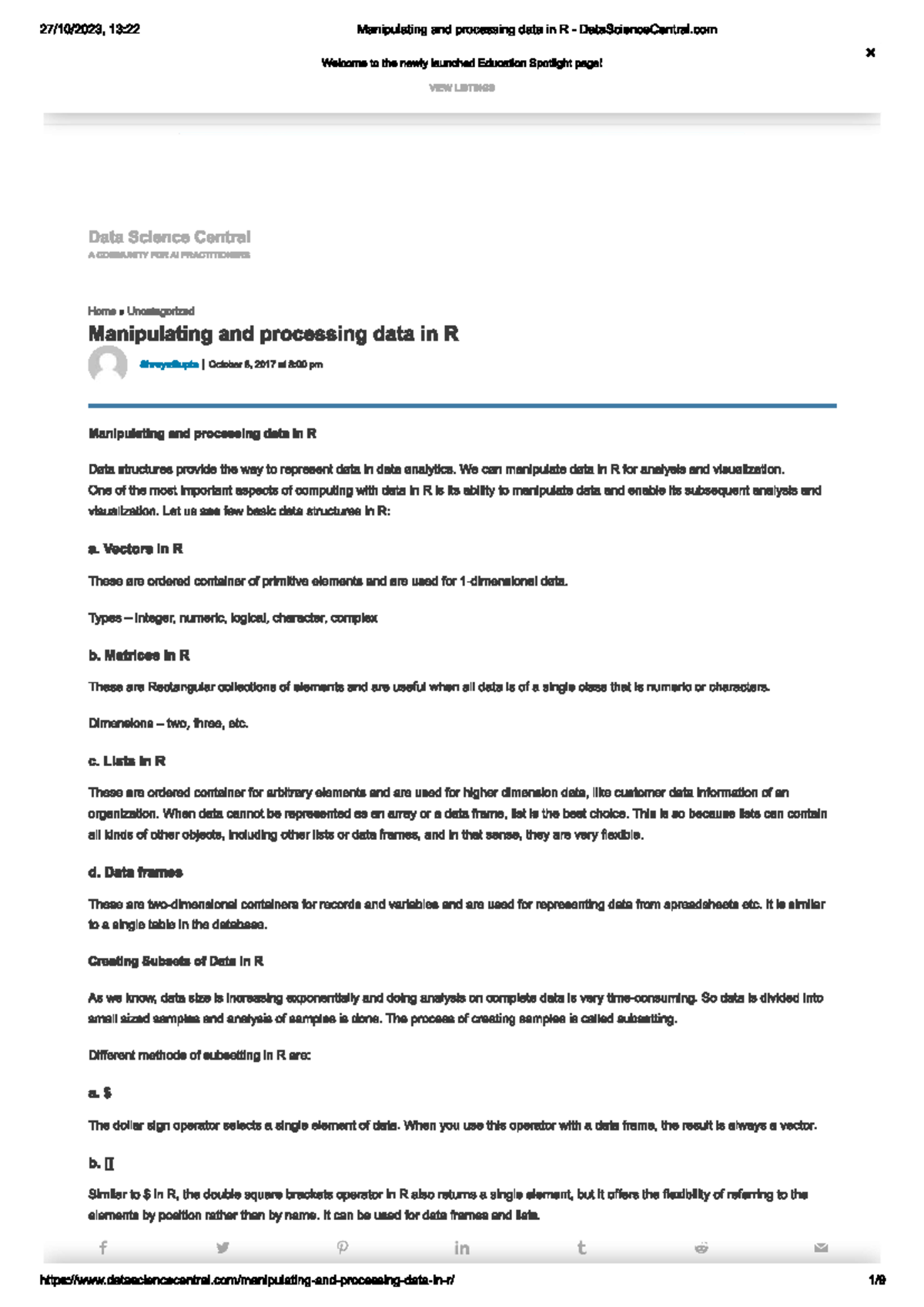 Manipulating and processing data in R - Computer Engineering - Studocu