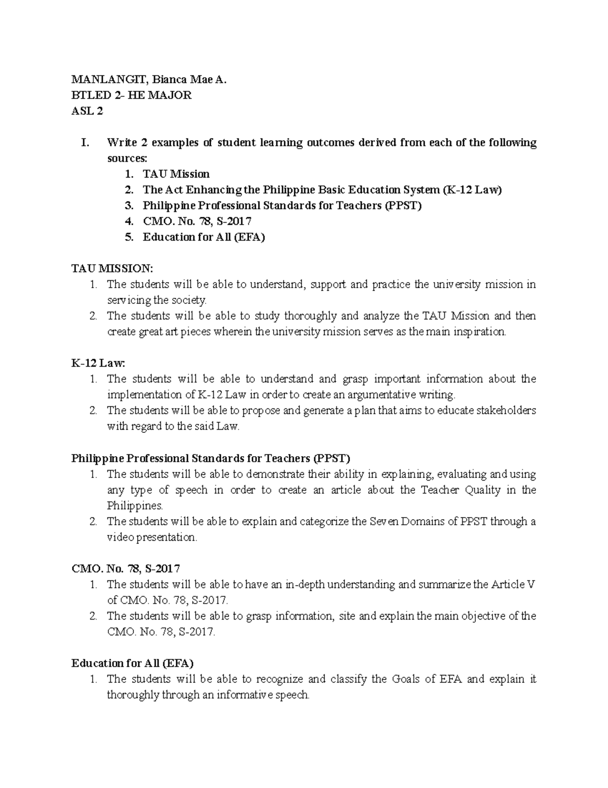 Manlangit, Bianca Mae A - MANLANGIT, Bianca Mae A. BTLED 2- HE MAJOR ...