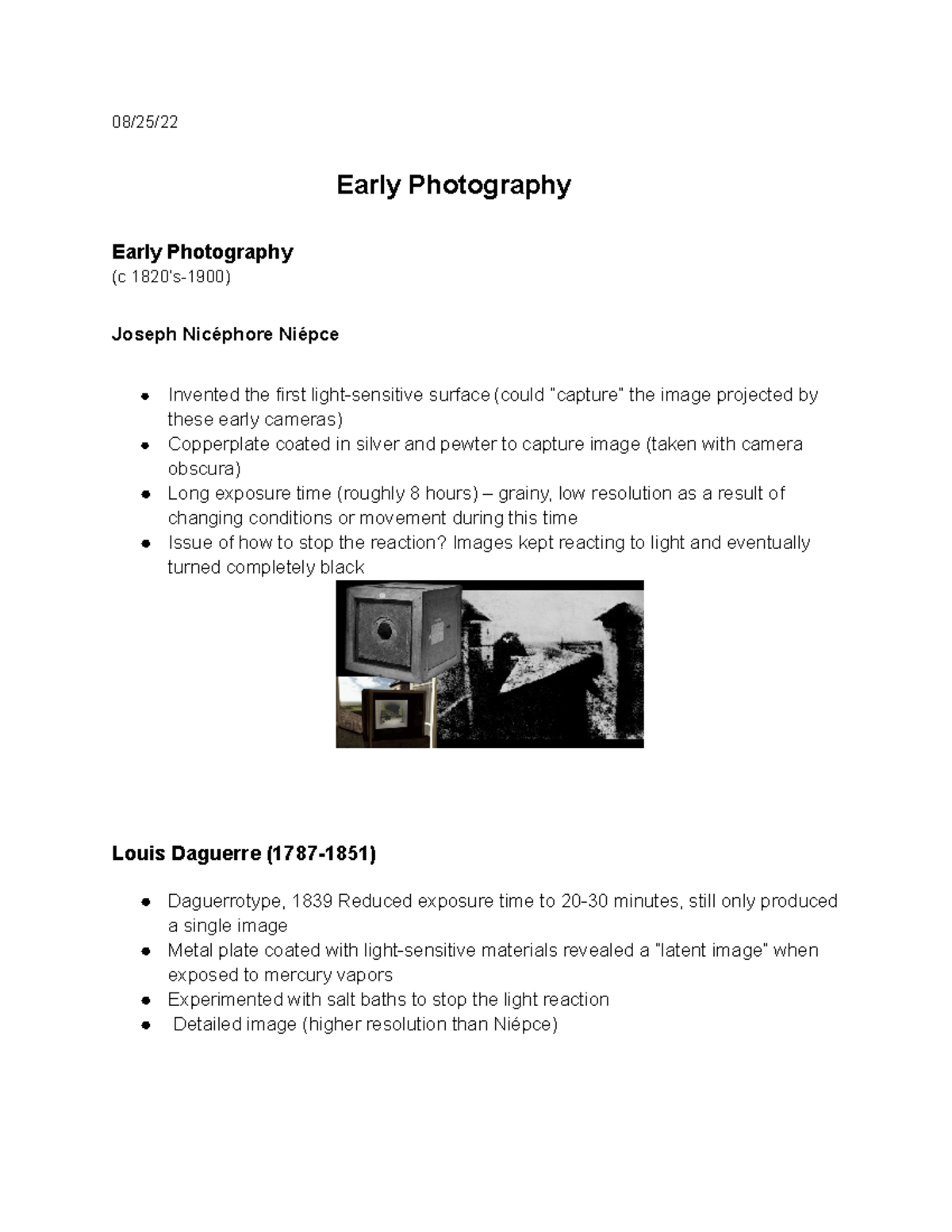 Early Photography - Tech by Dr. Bevin - 08/25/ Early Photography Early ...