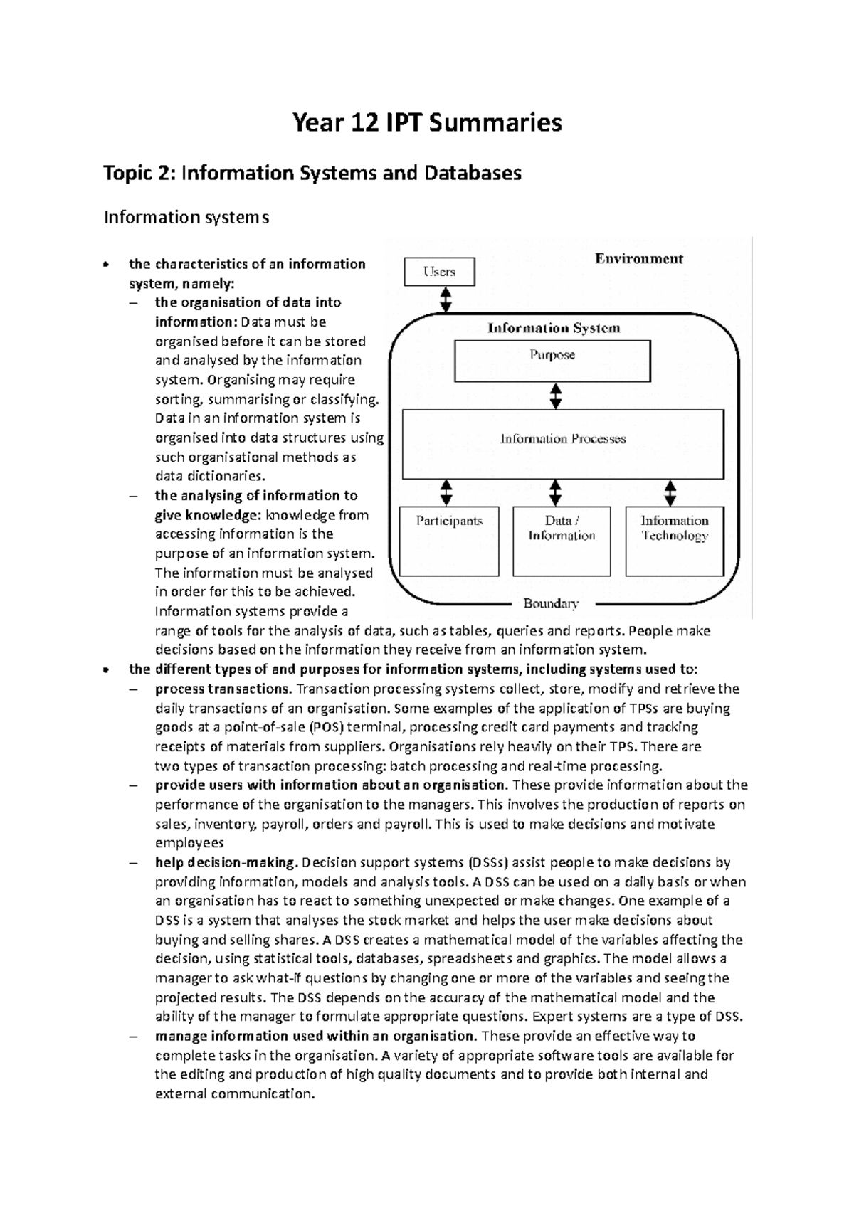 IPT Notes - Information Systems Databases 2 - Year 12 IPT Summaries ...