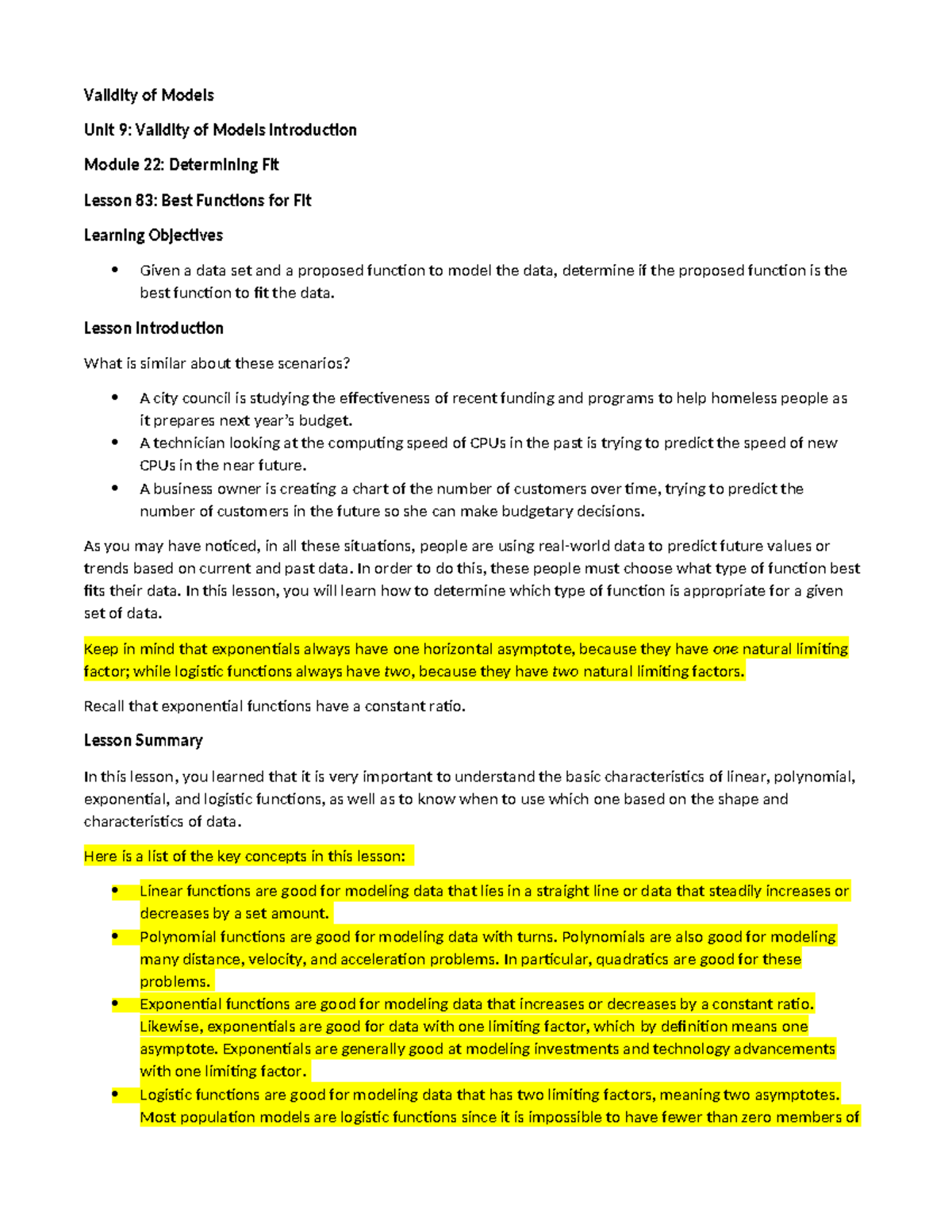 Validity of Models Notes - Validity of Models Unit 9: Validity of ...