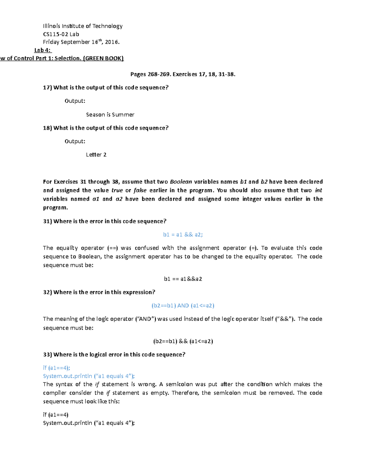 Lab4 Lab Submitted Illinois Institute Of Technology Cs115 02 Lab Friday September 16th 2016