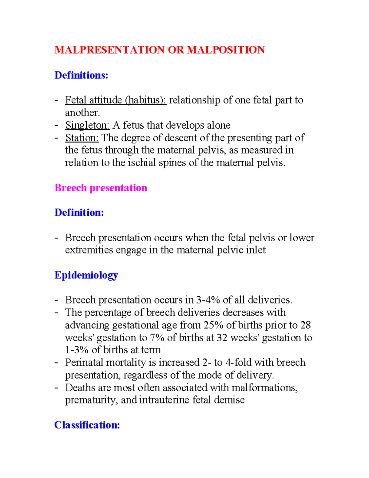 Malpresentation OR Malposition - MALPRESENTATION OR MALPOSITION ...
