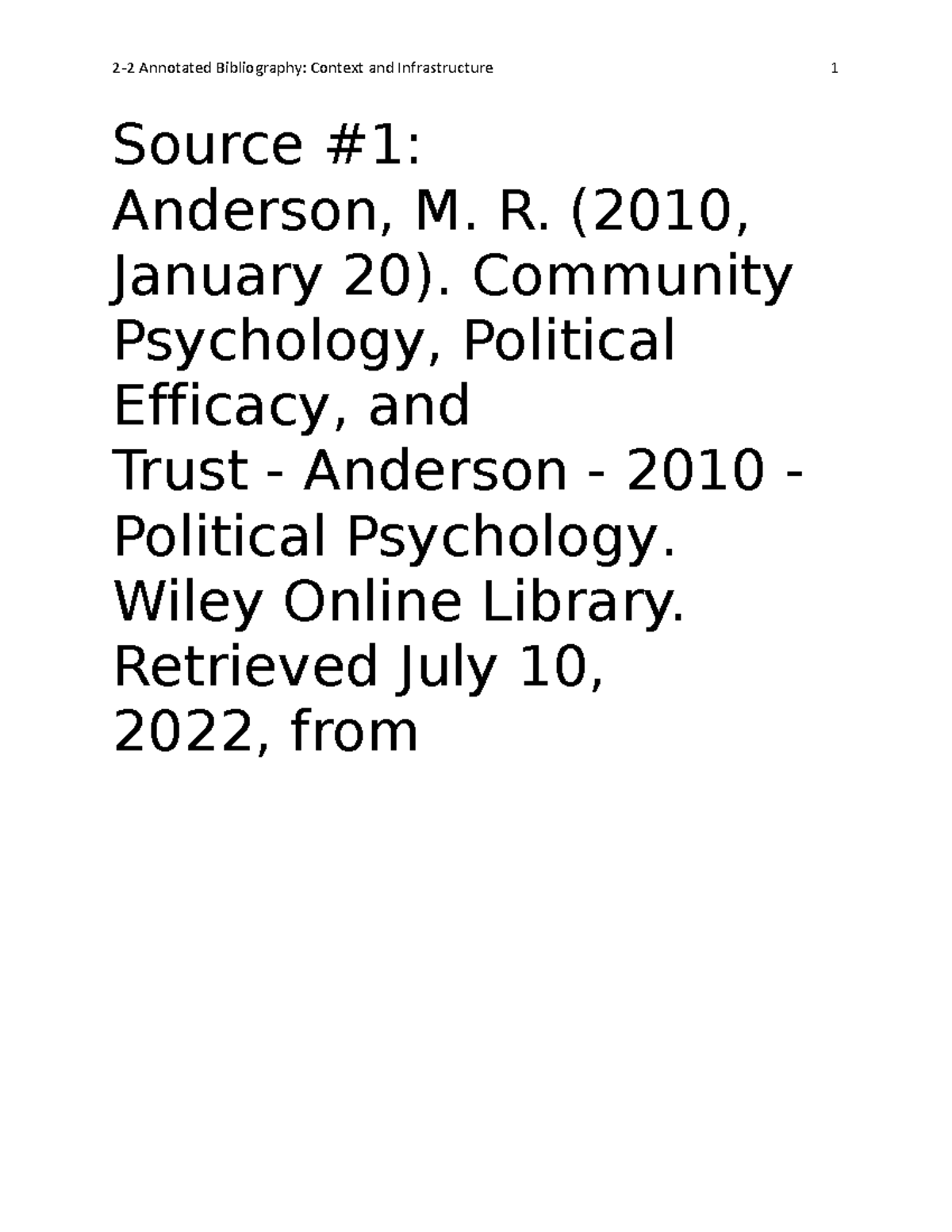 2 2 Annotated Bibliography Context And Infrastructure Source 1 Anderson M R 2010 