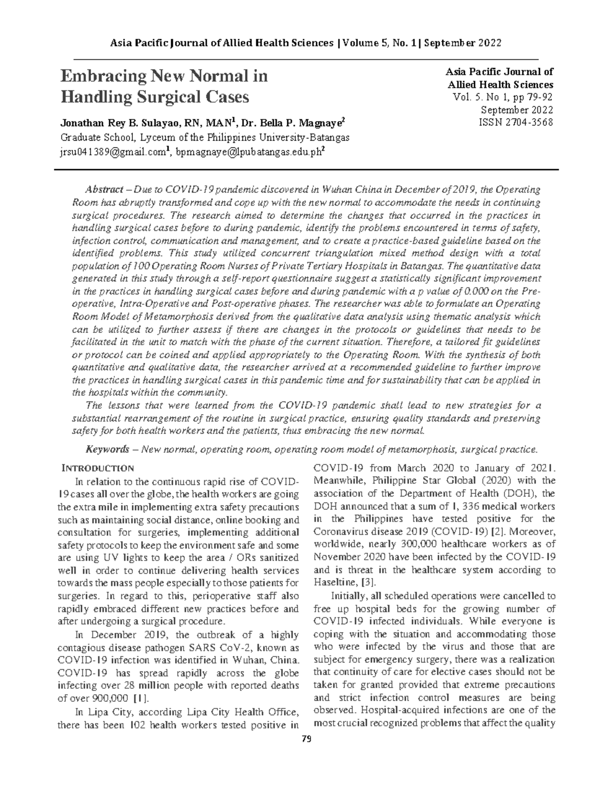 Embracing New Normal in Handling Surgical Cases - Asia Pacific Journal ...