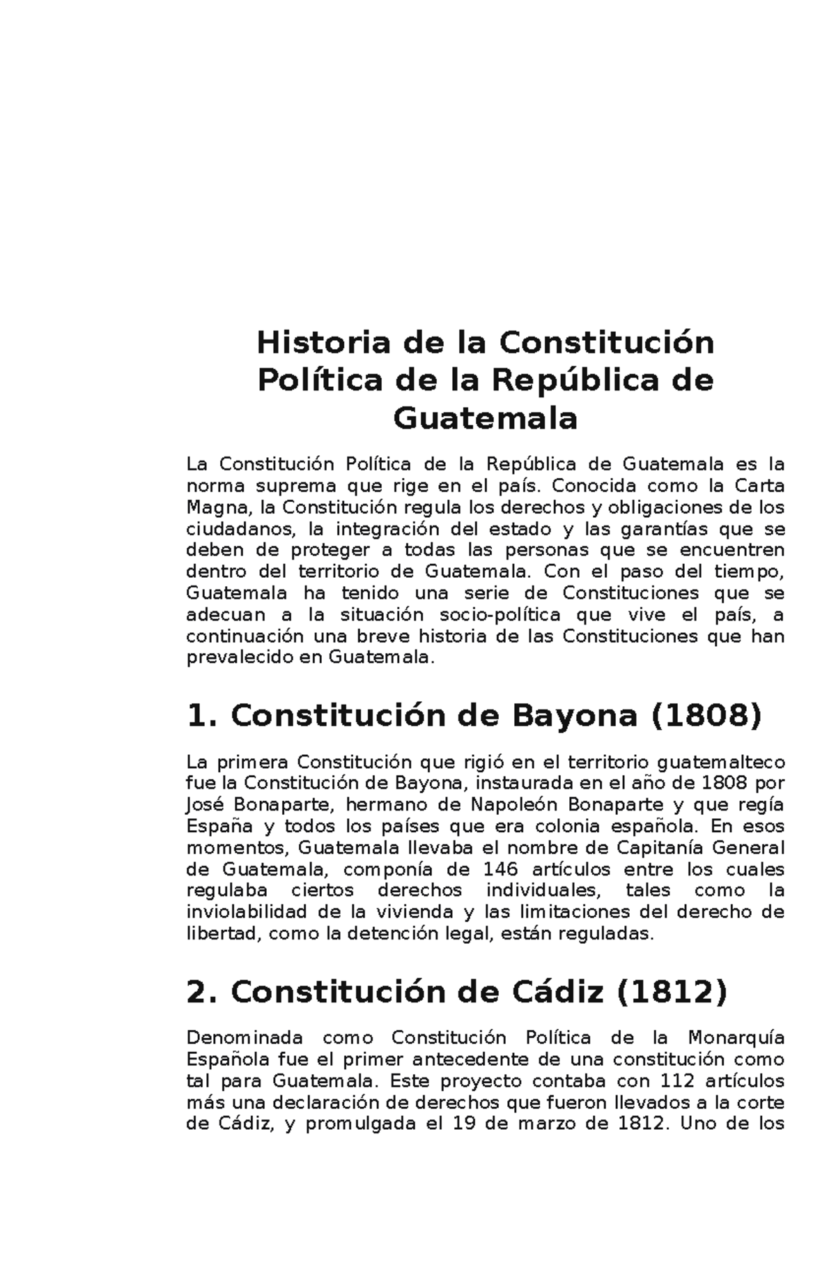 Historia De La Constitución Política De La República De Guatemala