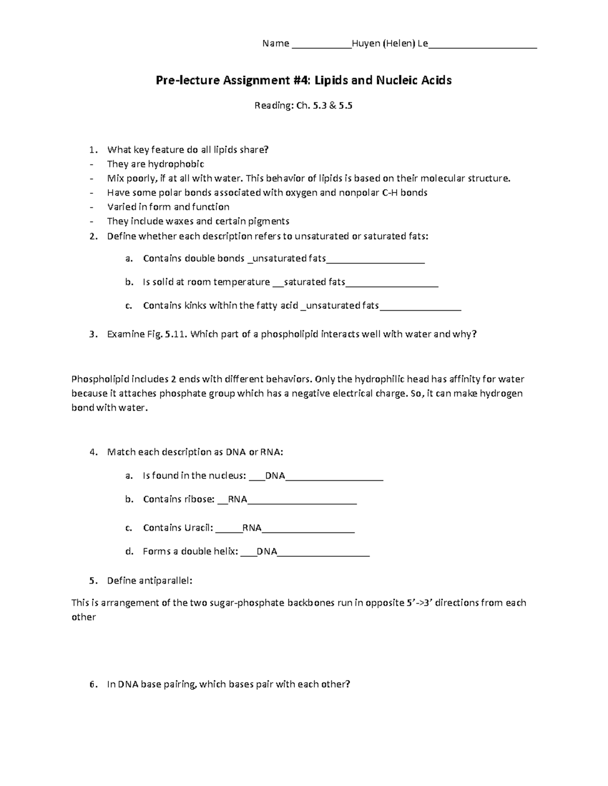 Prelecture Assignment 4 Ch. 5.3 5 - Name Huyen (Helen) Le_________ Pre-lecture Assignment # 4 ...
