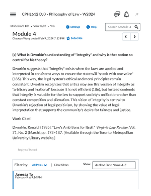 Module 4 - CPHL612 DJ0 - Philosophy of Law - W2024 05 - Module 4 Bree ...