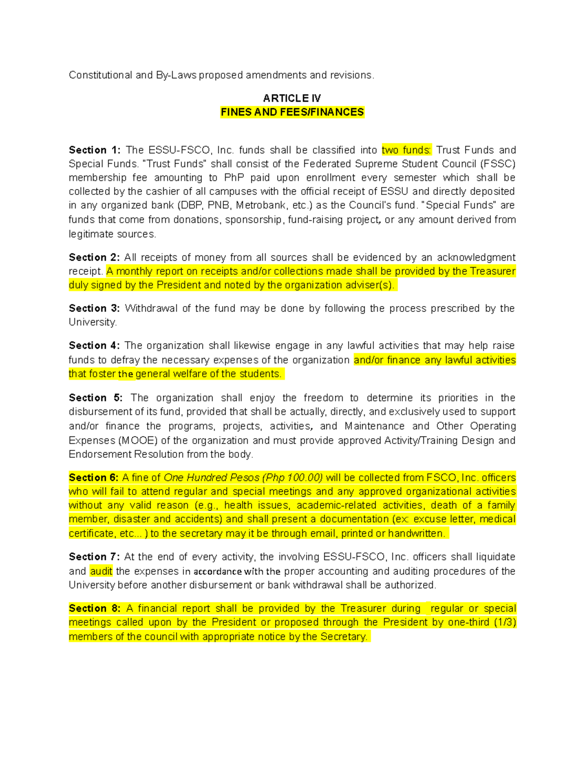 Section IV FSCO CBL%20 - Bdbsjajbfhdja - Constitutional and By-Laws ...