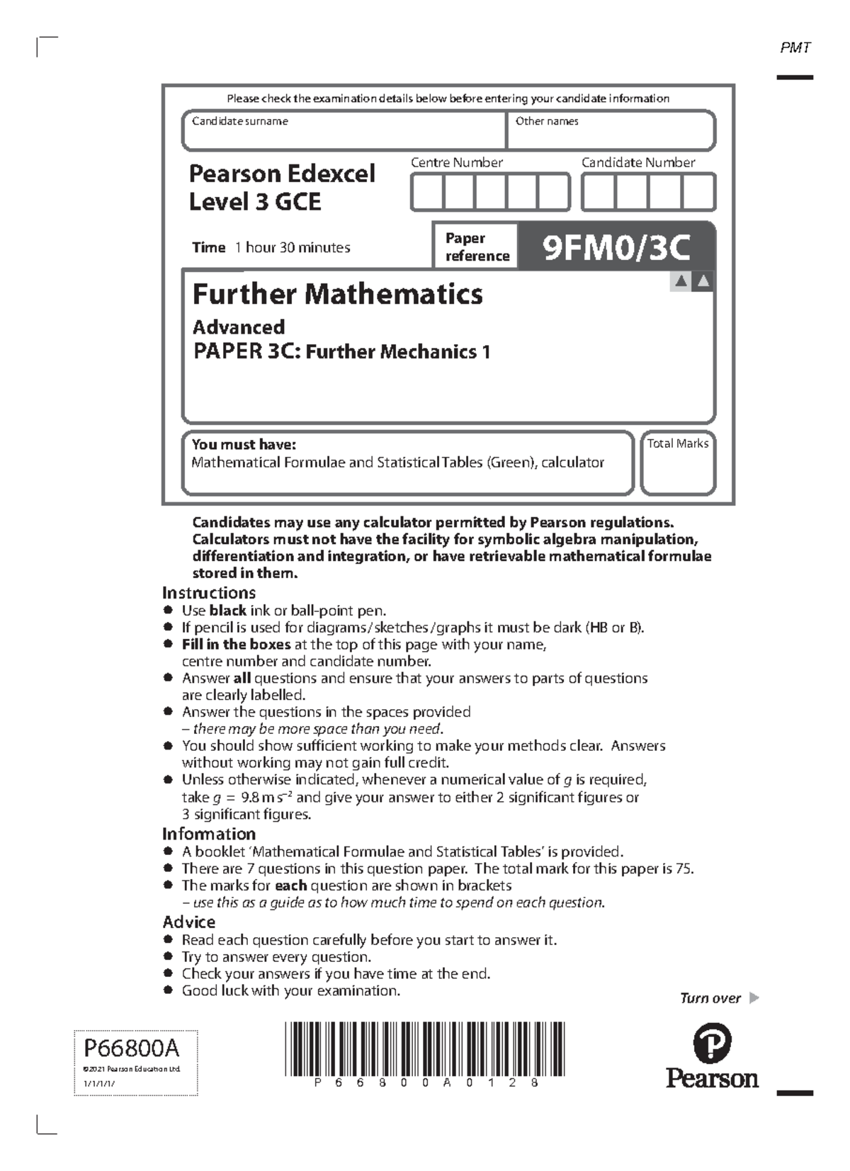 June 2021 QP - Practice Paper - P66800A0128 Turn over Pearson E d excel ...