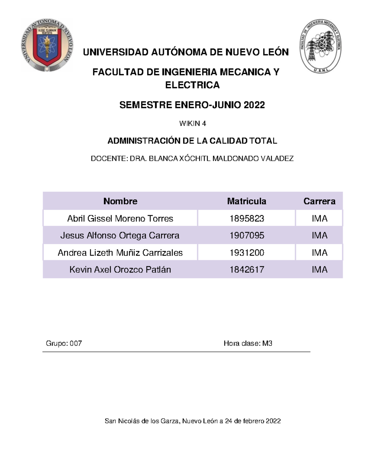 Wikin cuatro de la materia - Administración De La Calidad Total - UANL ...