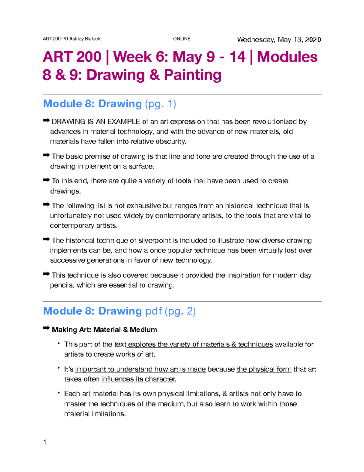ART 200 Week 6, Modules 8,9 May 9-14 - ART 200 | Week 6: May 9 - 14 ...