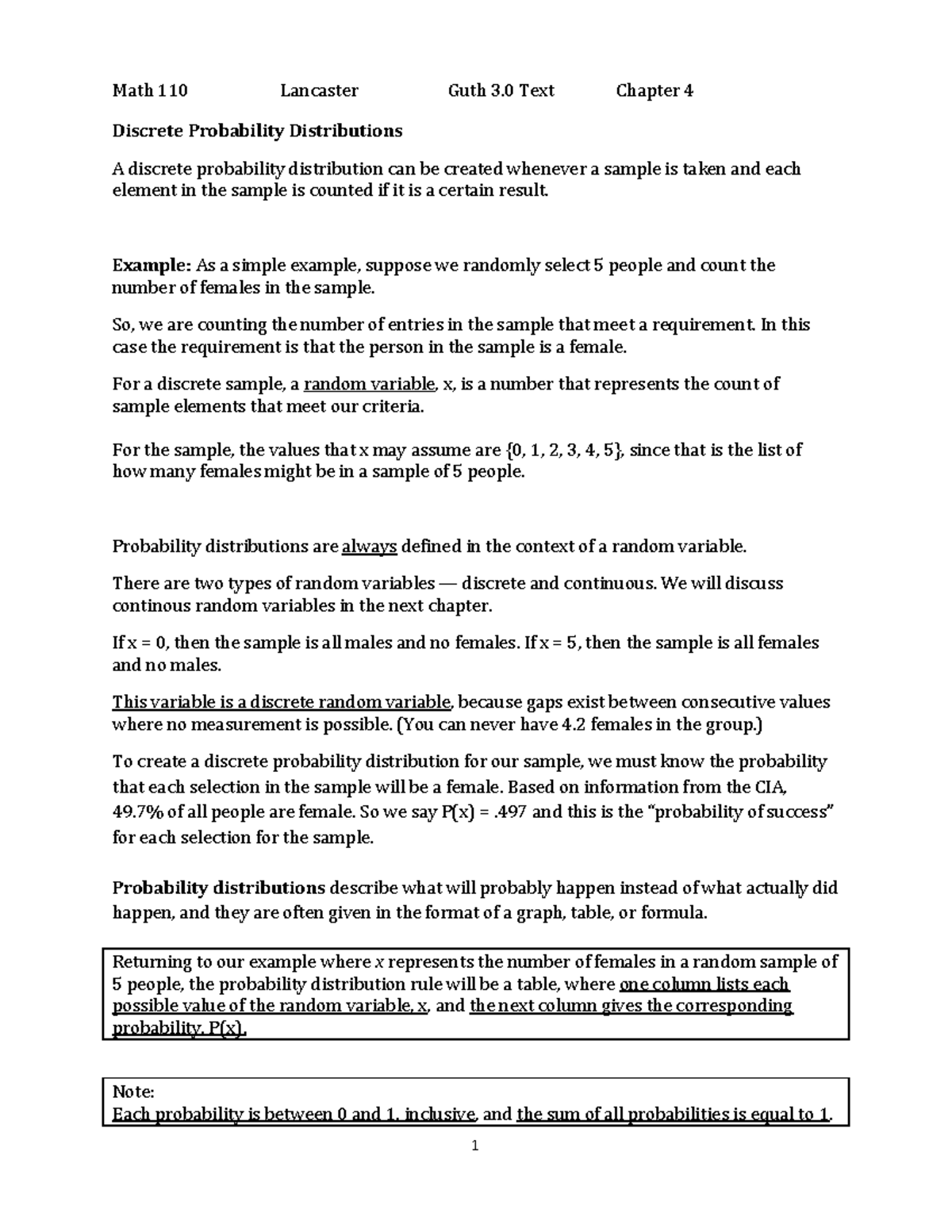 Ch.4 notes - Math 110 Lancaster Guth 3 Text Chapter 4 Discrete ...