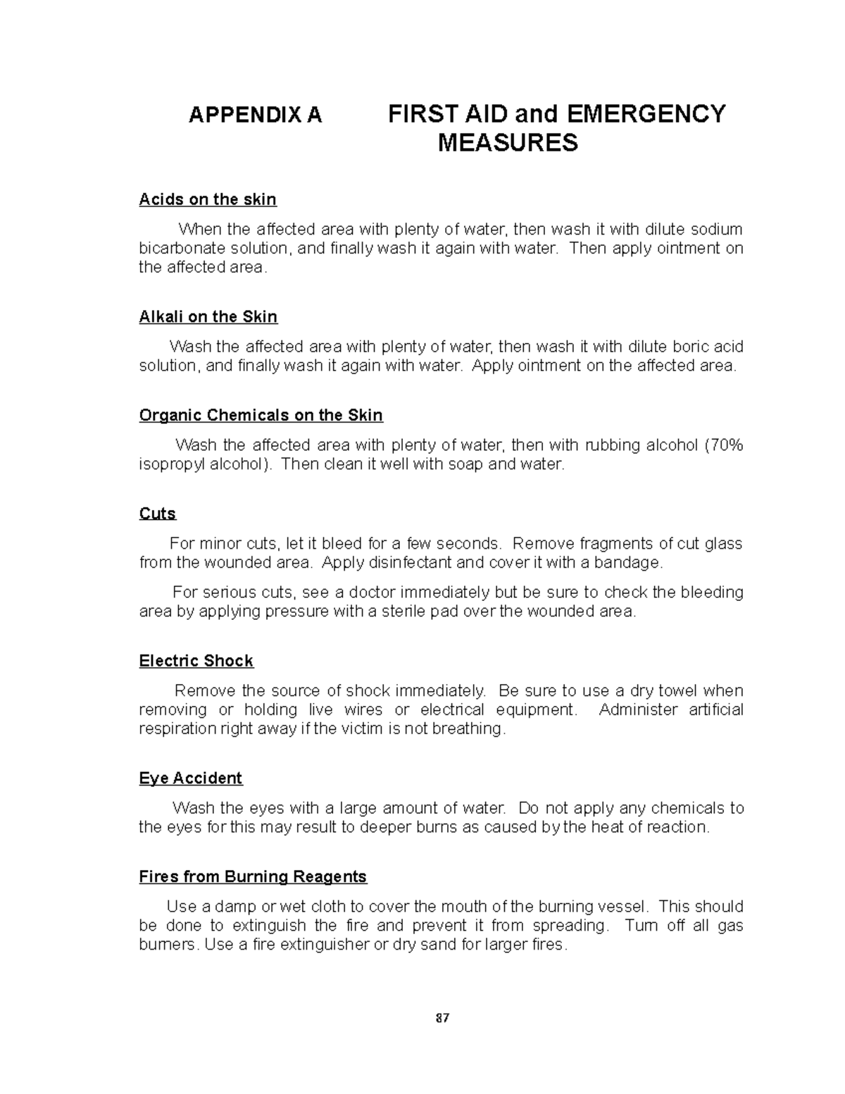 Appendix A First AID and Emergency - APPENDIX A FIRST AID and EMERGENCY MEASURES Acids on the ...